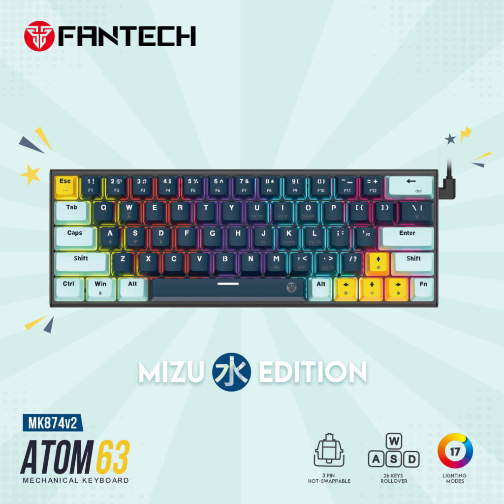 FANTECH ATOM63 MK874V2 MECHANICAL GAMING KEYBOARD - MIZU SERIES NAVY BLUE | AMMAN JORDAN
